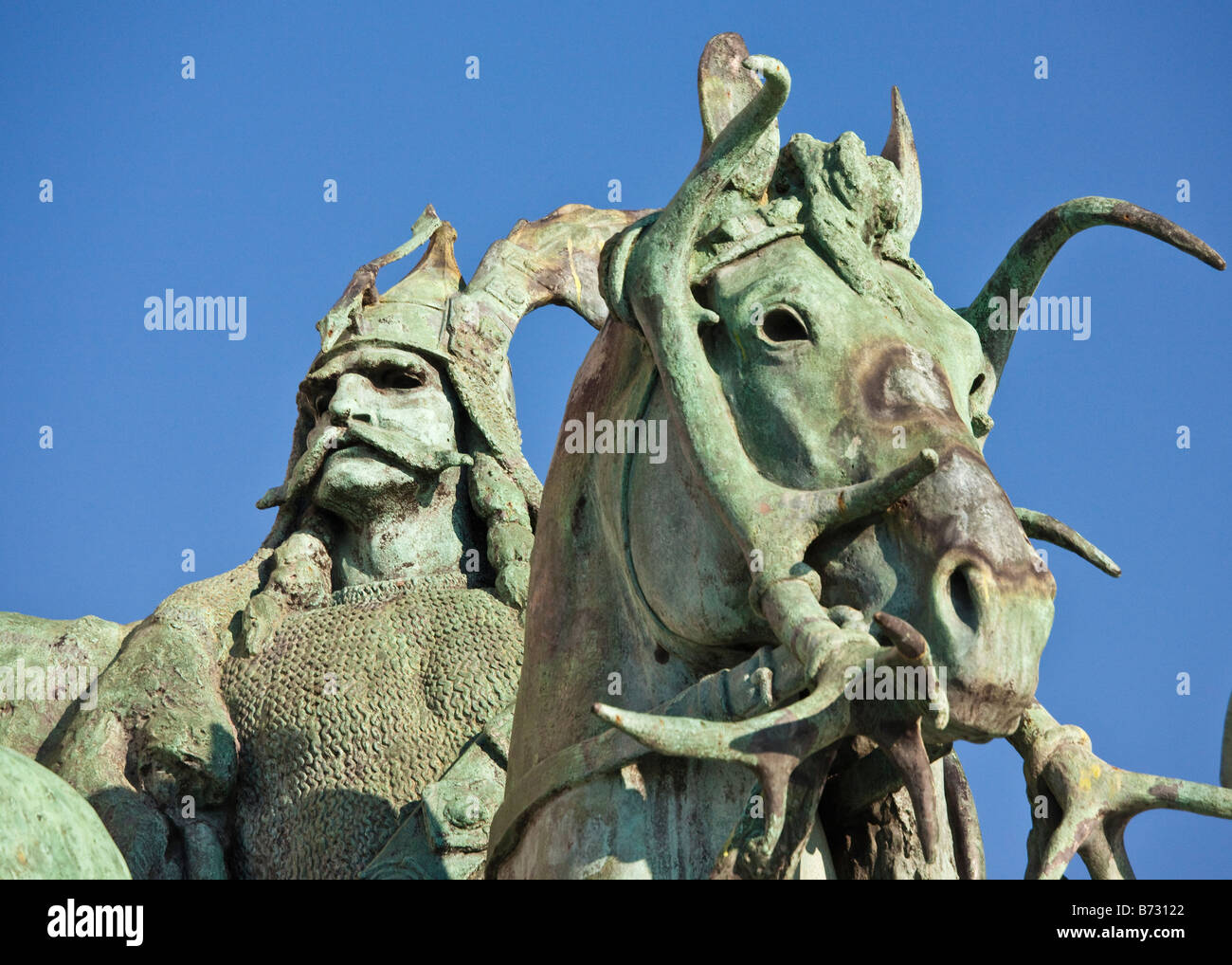 One of the statues in Budapest's Heroes' Square Stock Photo - Alamy