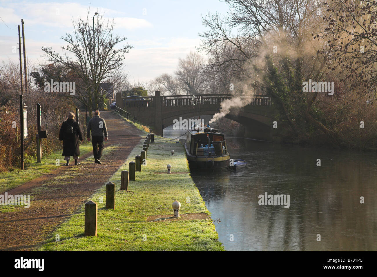 Winters morning walk alongside a canal Stock Photo - Alamy
