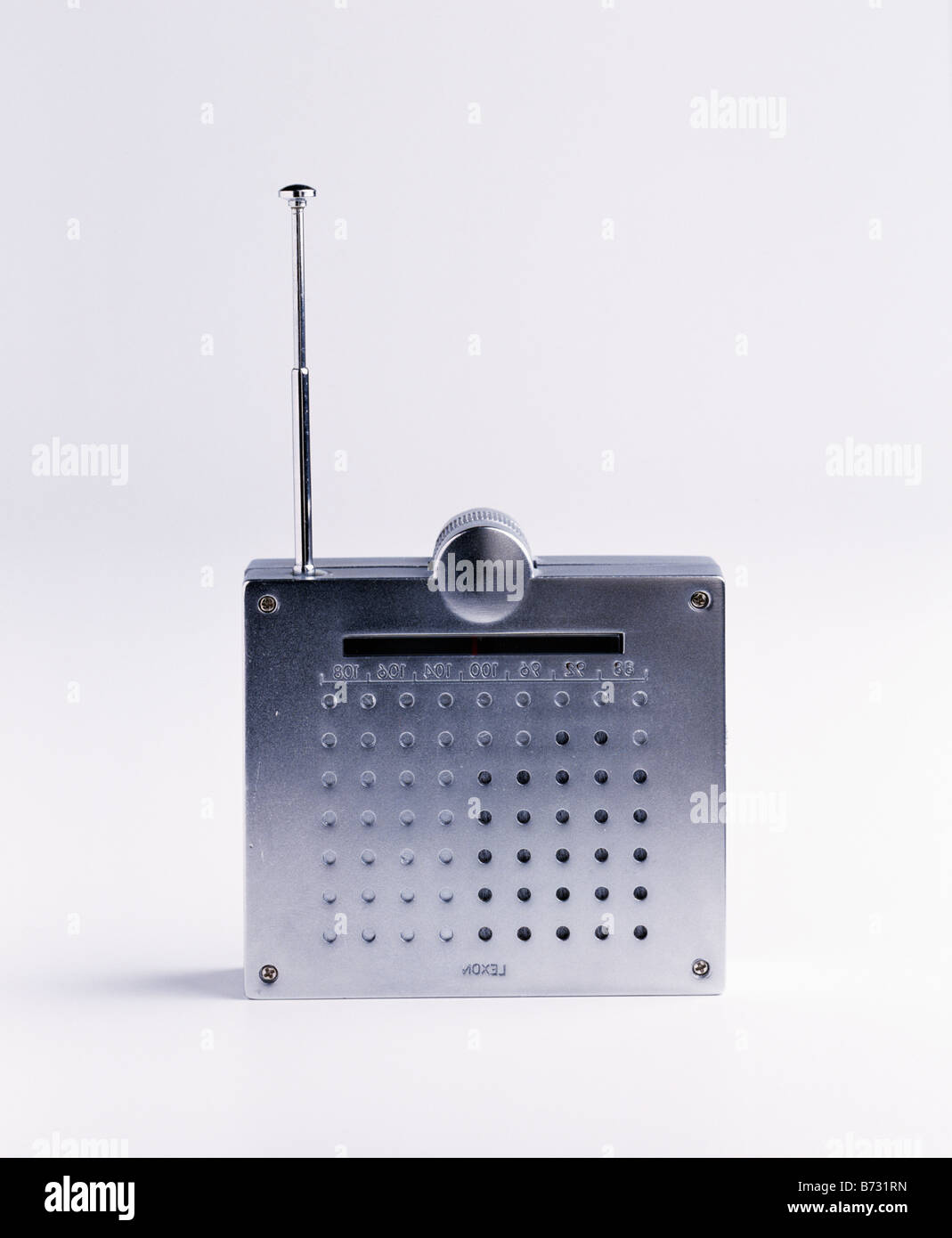Close-up of small stainless steel portable radio Stock Photo - Alamy
