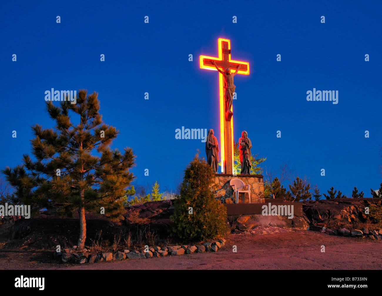 a lighted crucifix, high above Sudbury, Ontario Stock Photo - Alamy