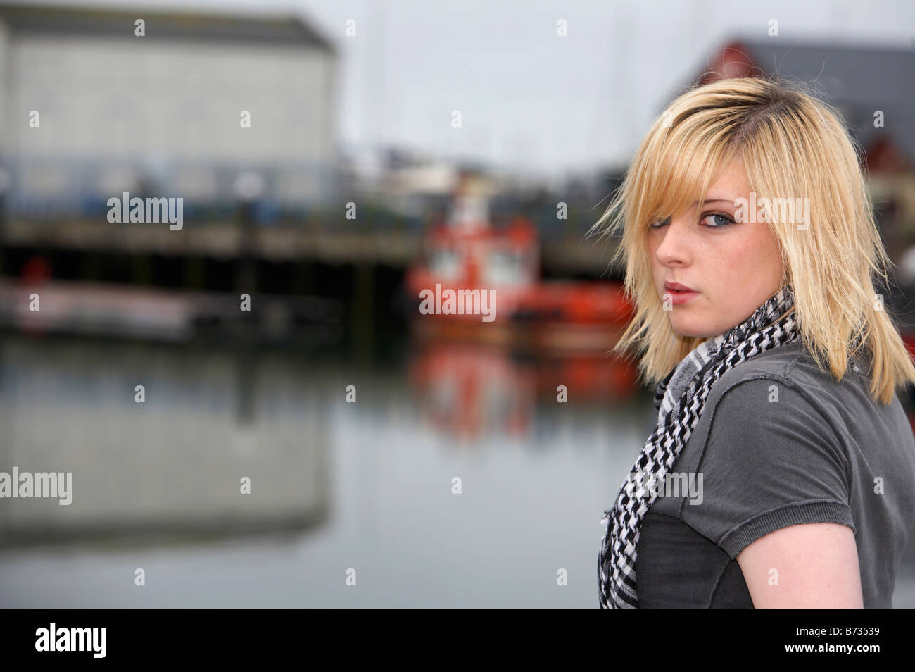 Woman Looking Over Shoulder Fear High Resolution Stock Photography and ...