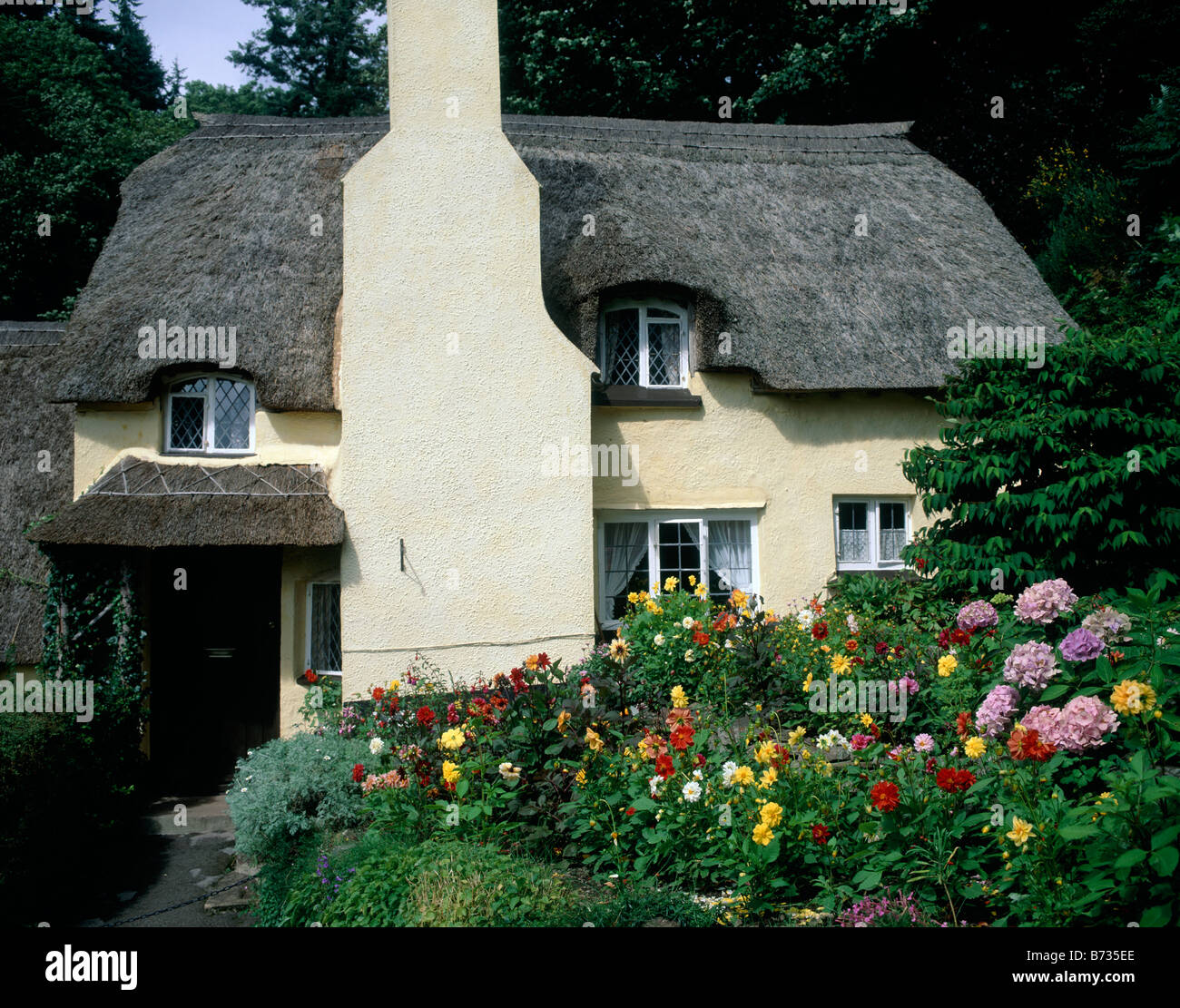 Exmoor National Park National Trust village Thatched cottage Typical ...