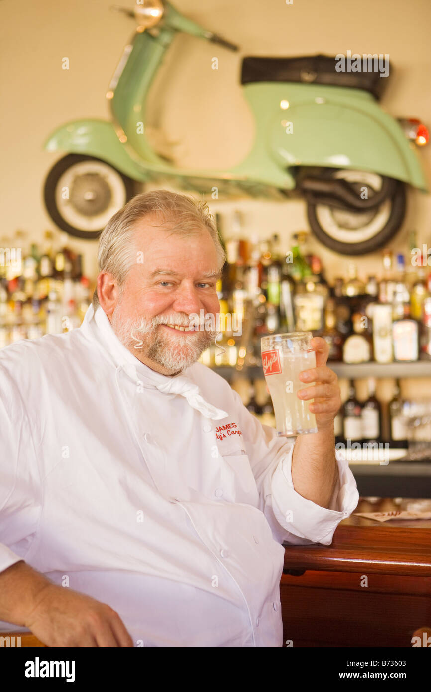 chef James Sly sips a drink at the bar of Slys Restaurant Carpinteria ...