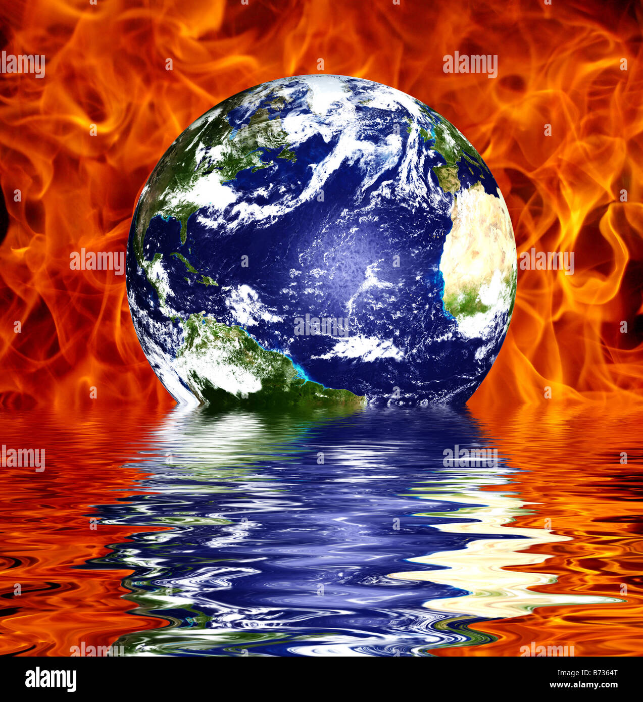 Global warming concept Earth over fire Stock Photo - Alamy