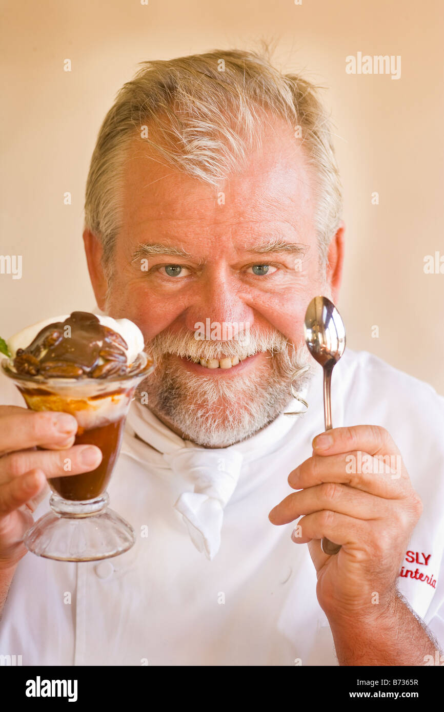 chef James Sly with his signature sundae Carpinteria California Stock ...