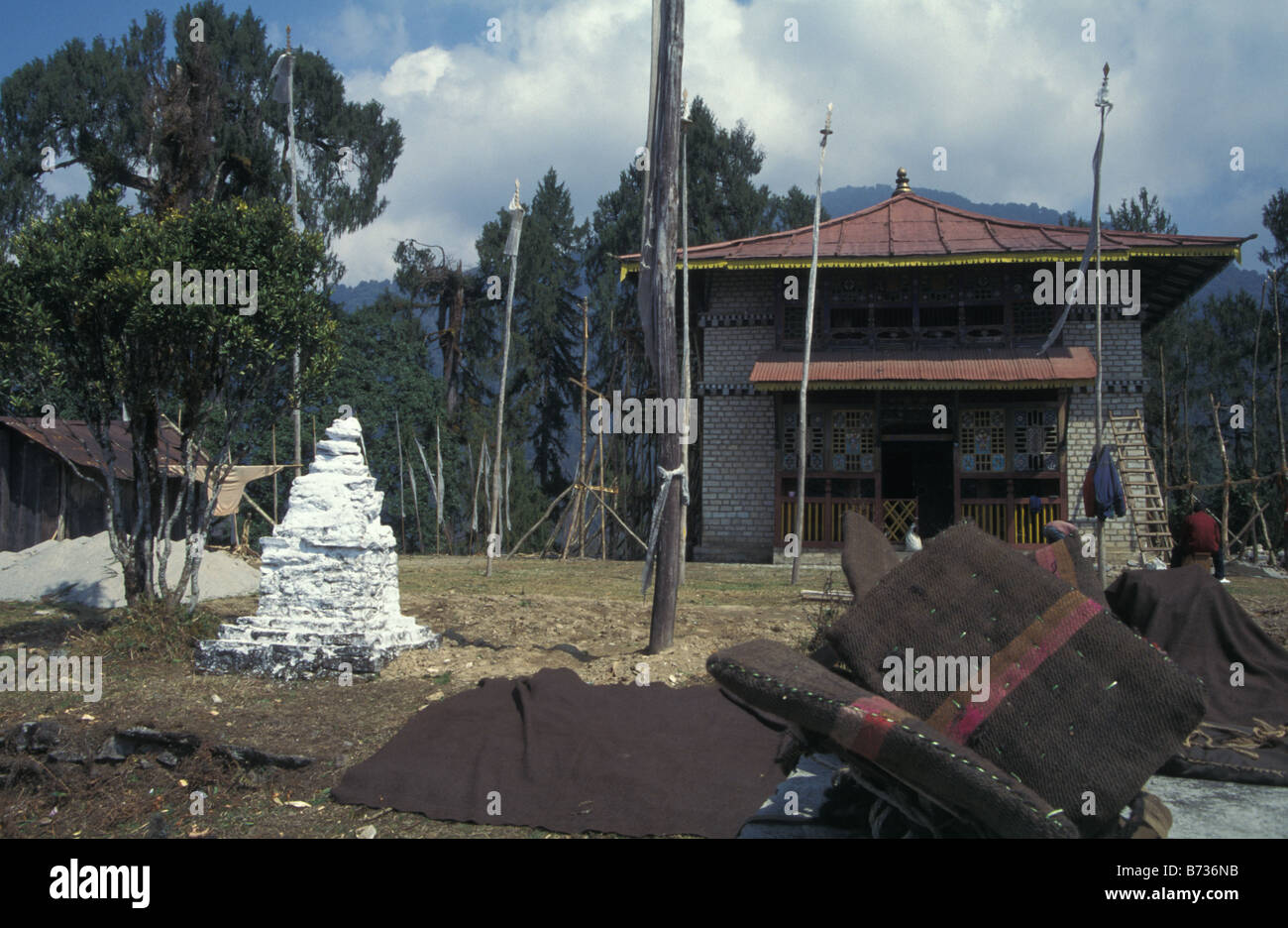 Yoksum gompa chorten and yak saddles Sikkim India Stock Photo - Alamy