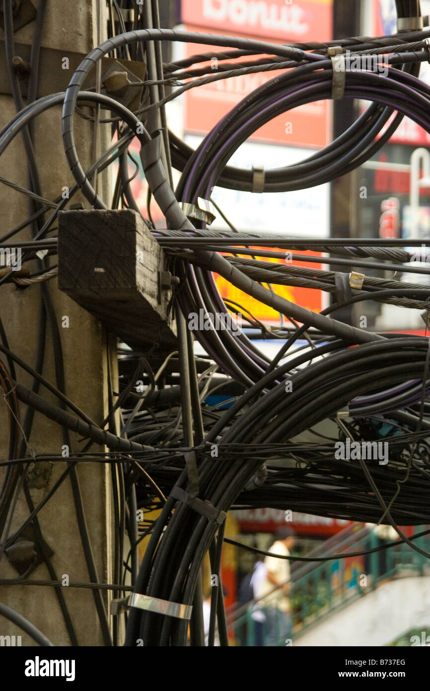 Tangle of electricity wires Stock Photo - Alamy