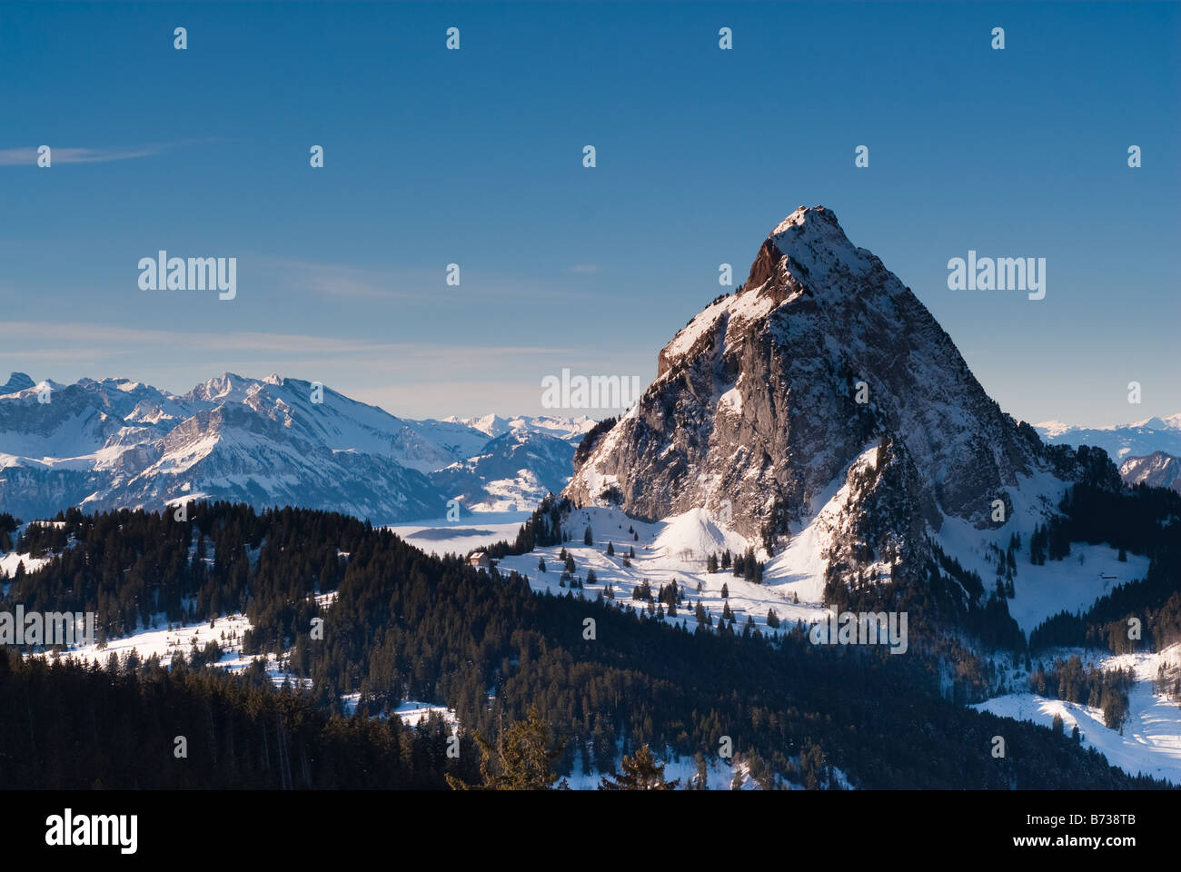 Grosser Mythen mountain peak in winter Schwyz Switzerland Stock Photo ...