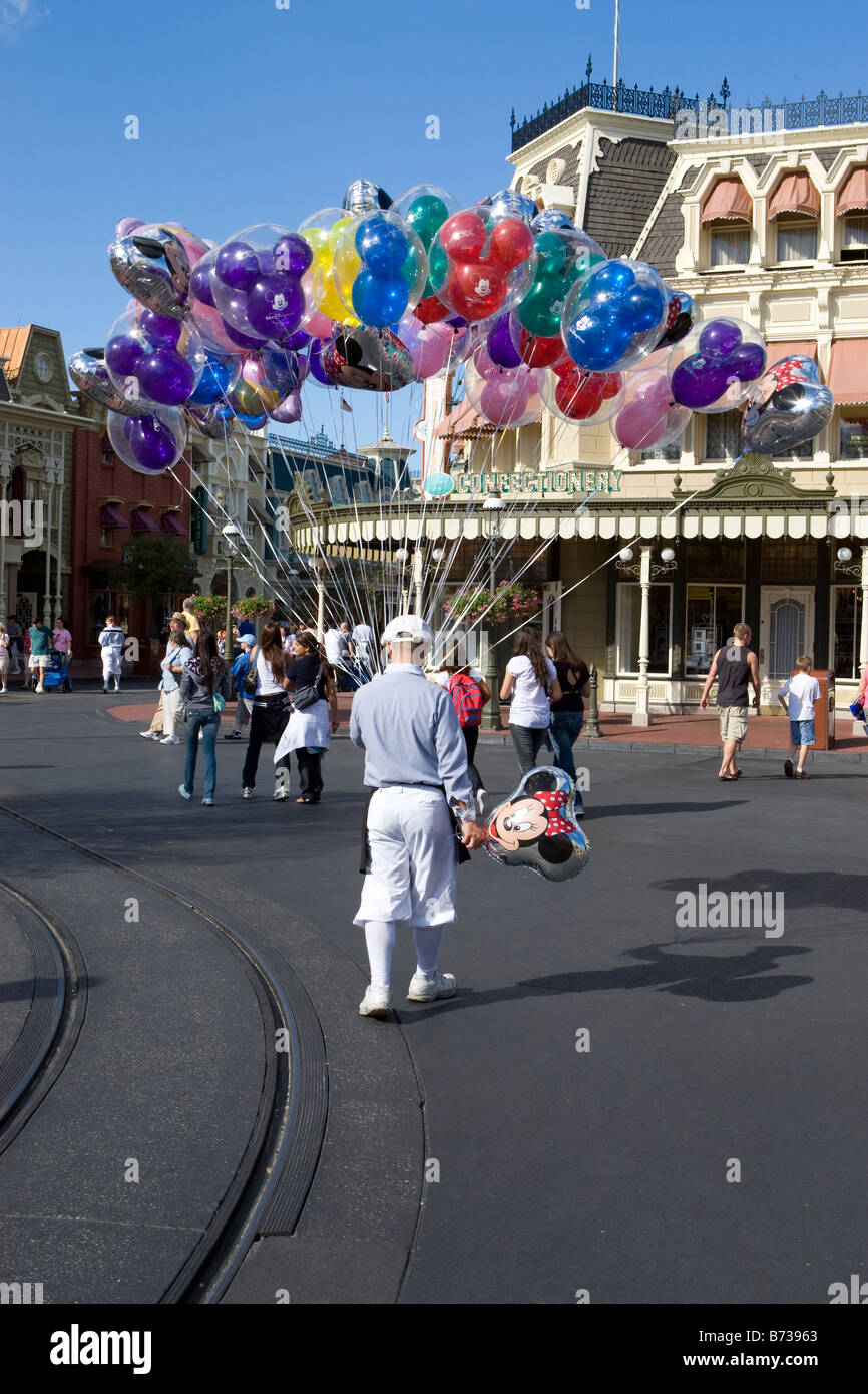 A balloon vendor on Main Street USA in Walt Disney World Orlando Stock ...
