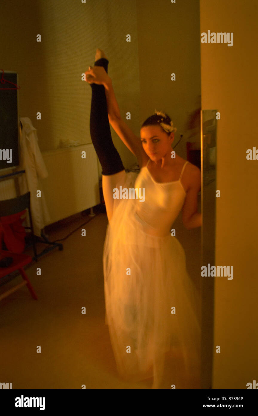 Ballet dancer preparing behind the scenes at a ballet performance in ...