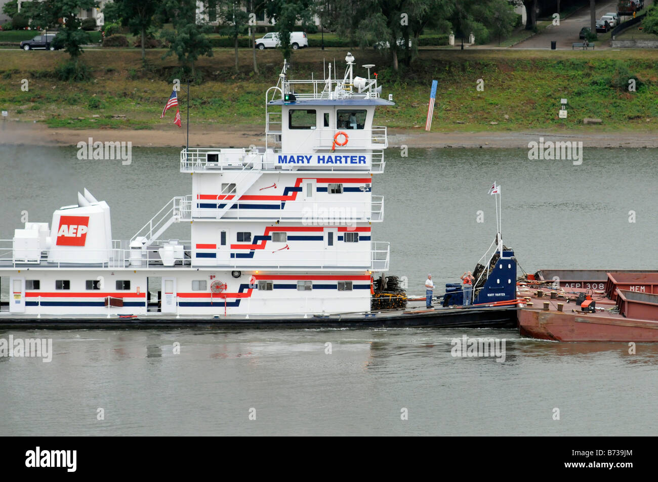 A barge moving cargo on the Ohio River near Cincinnati Ohio and ...