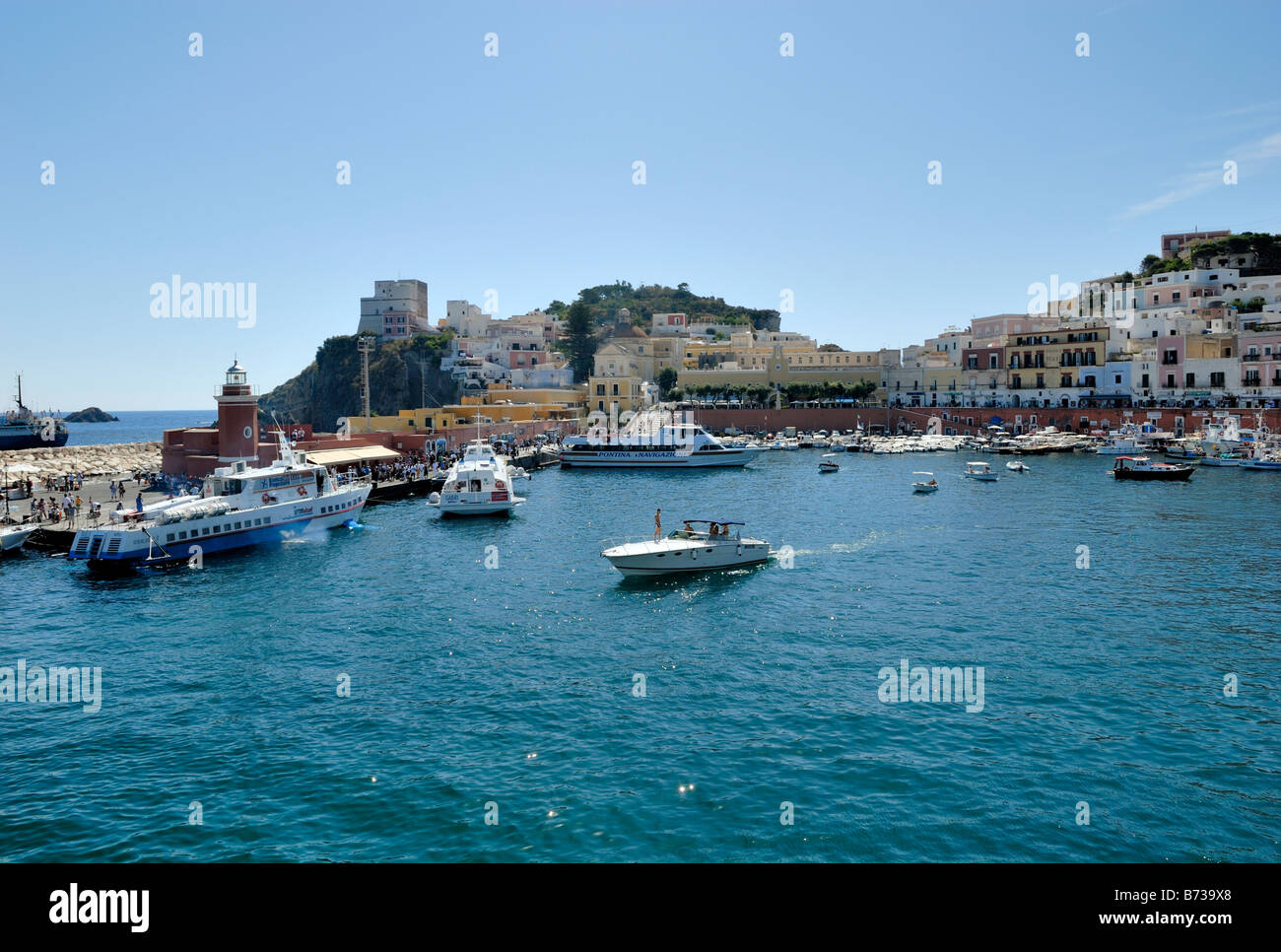 A fine view to the Ponza harbour, a crystal water and the typical ...