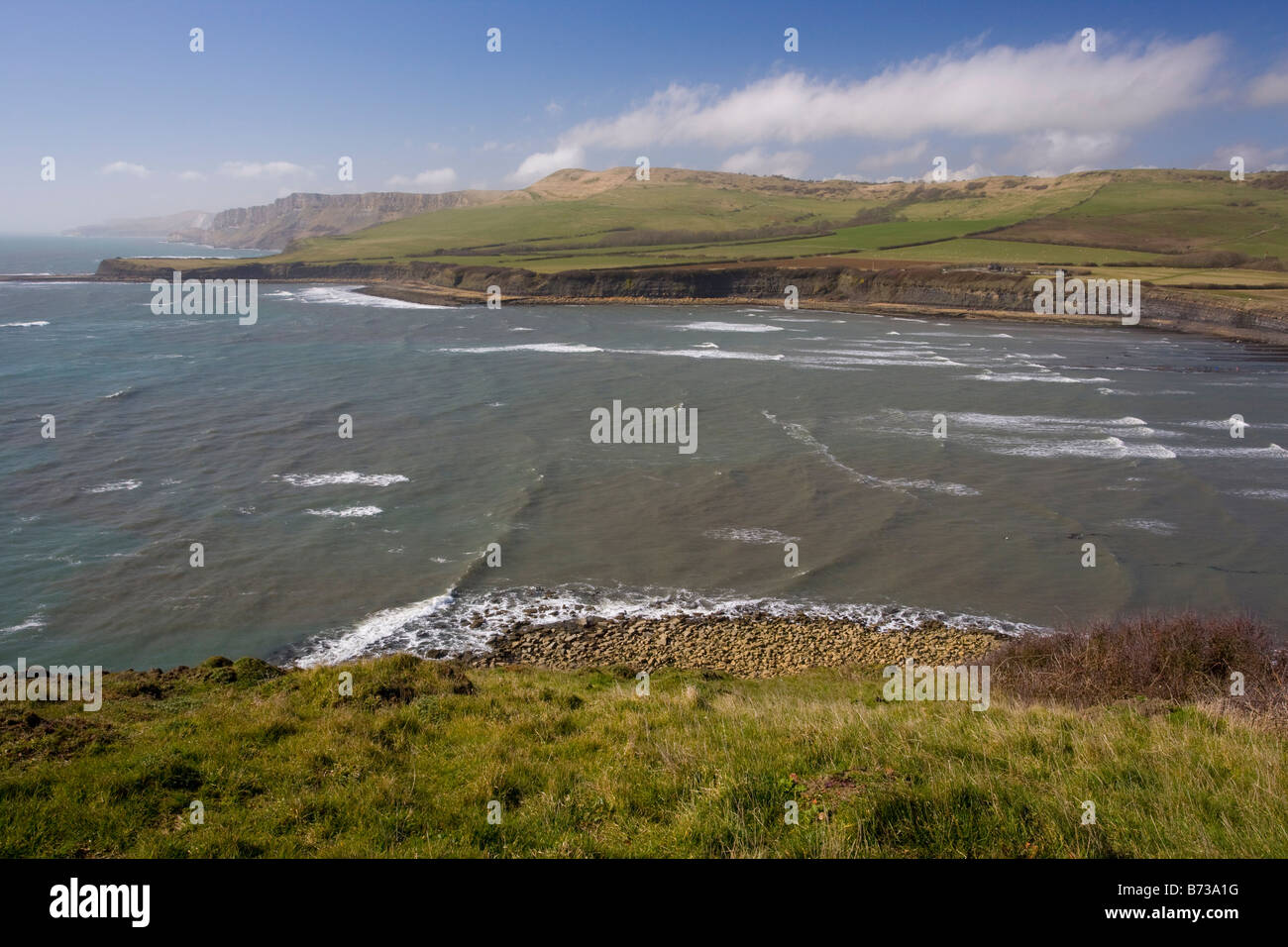 The wild Dorset coast looking west across Kimmeridge Bay Marine Nature ...