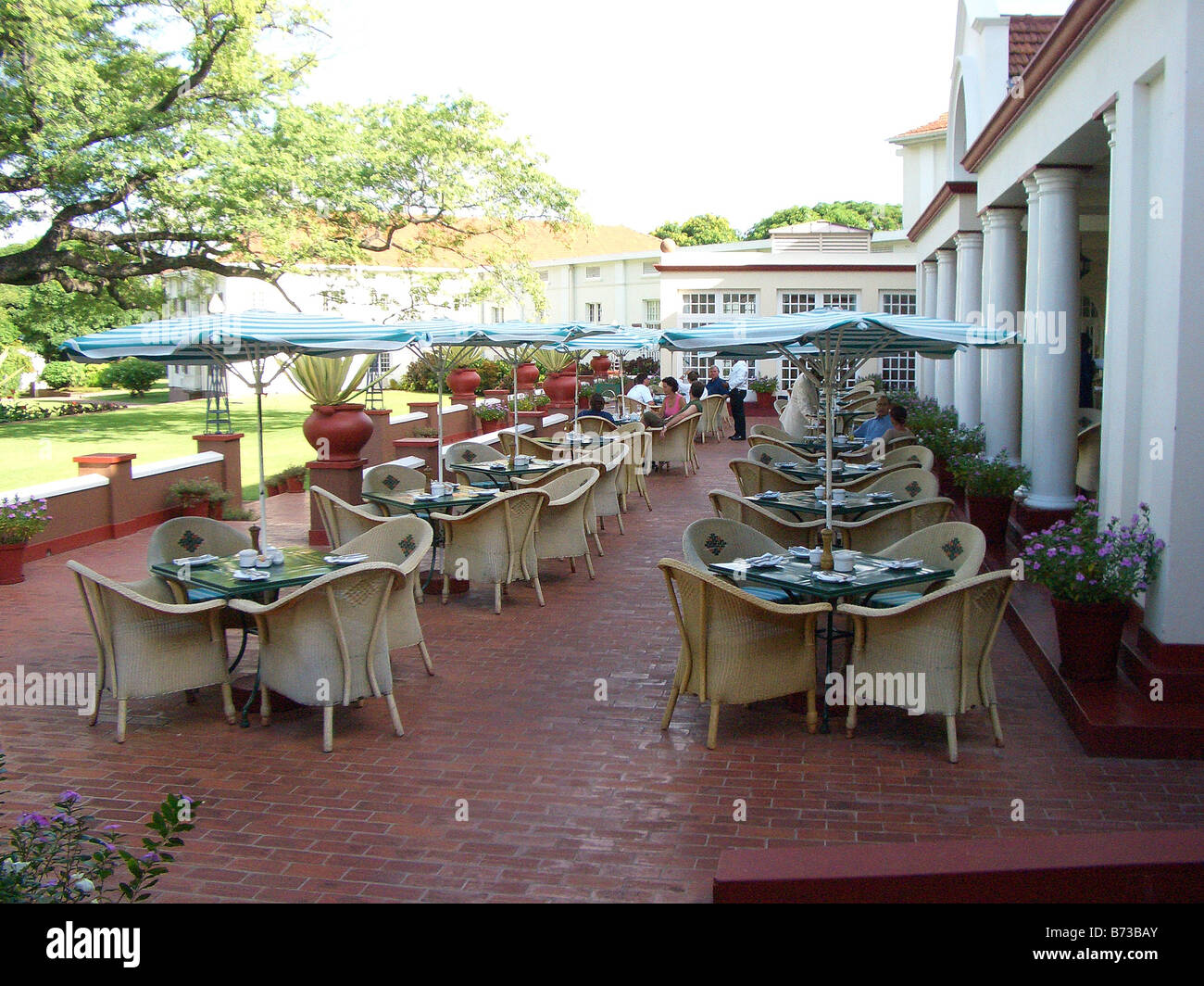 The terrace at The Victoria Falls Hotel Victoria Falls Zimbabwe Stock ...