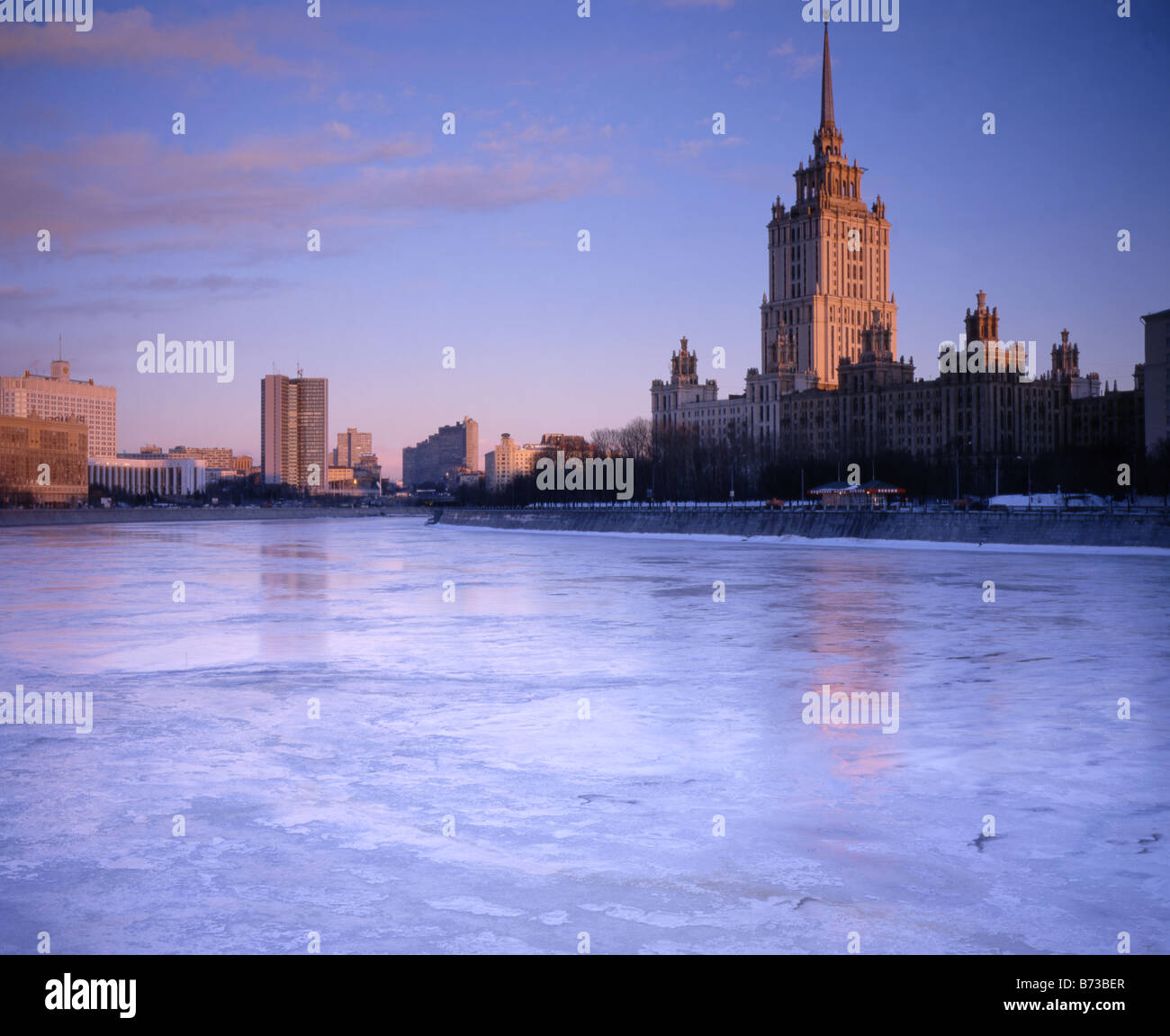 A frozen River Moscow Moskva in winter with a stalin skyscraper the ...