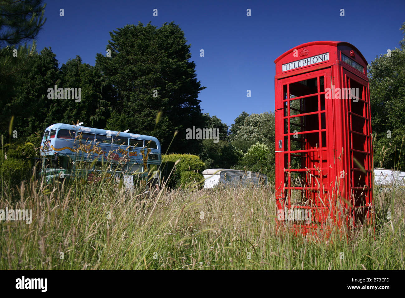 TELEPHONE BOX, LAMP POST, BUS AND CARAVAN IN BLACKBERRY WOOD CAMPSITE ...
