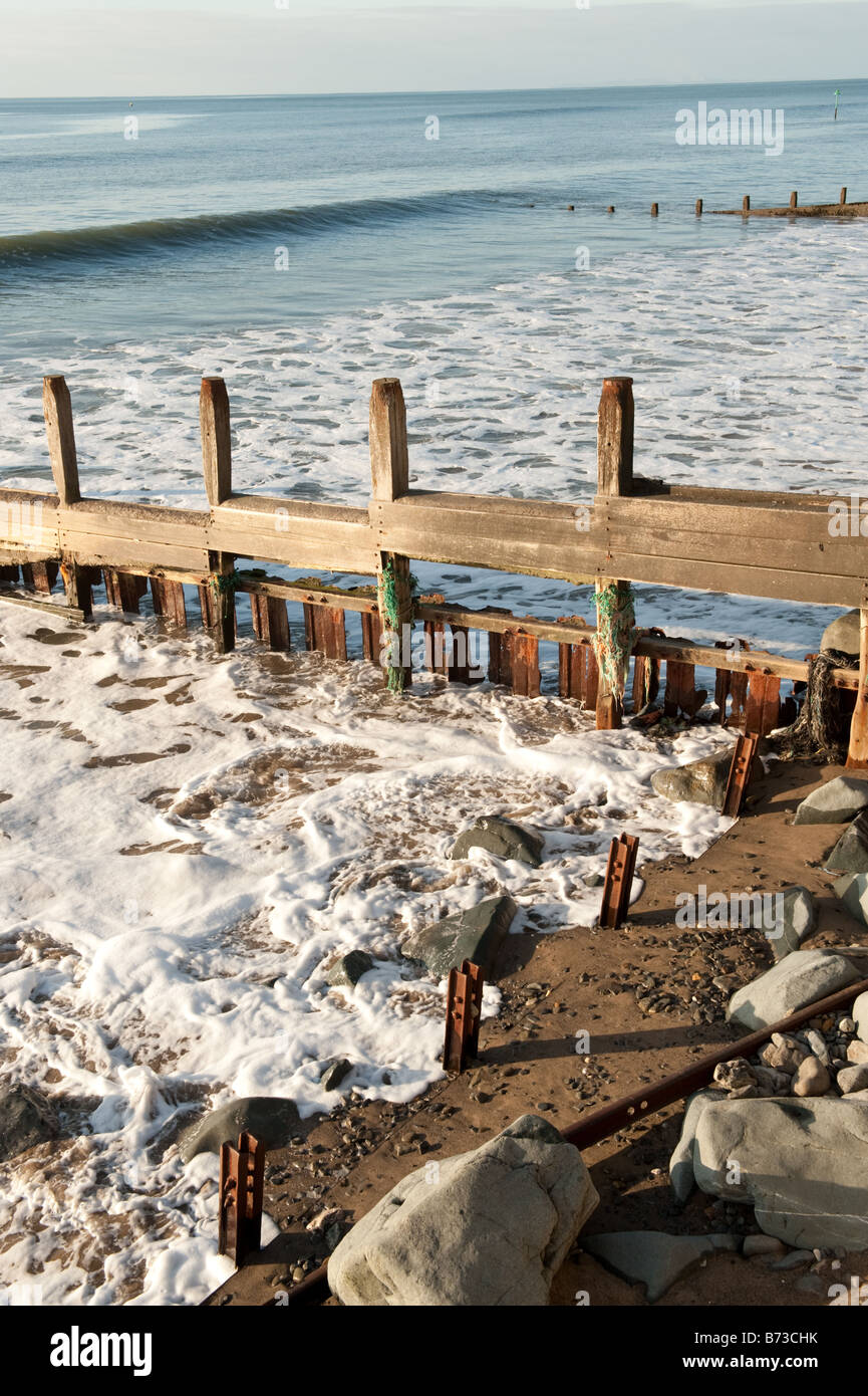 Sea defences in need of repair and renovation Cardigan Bay Tywyn Gwyned ...