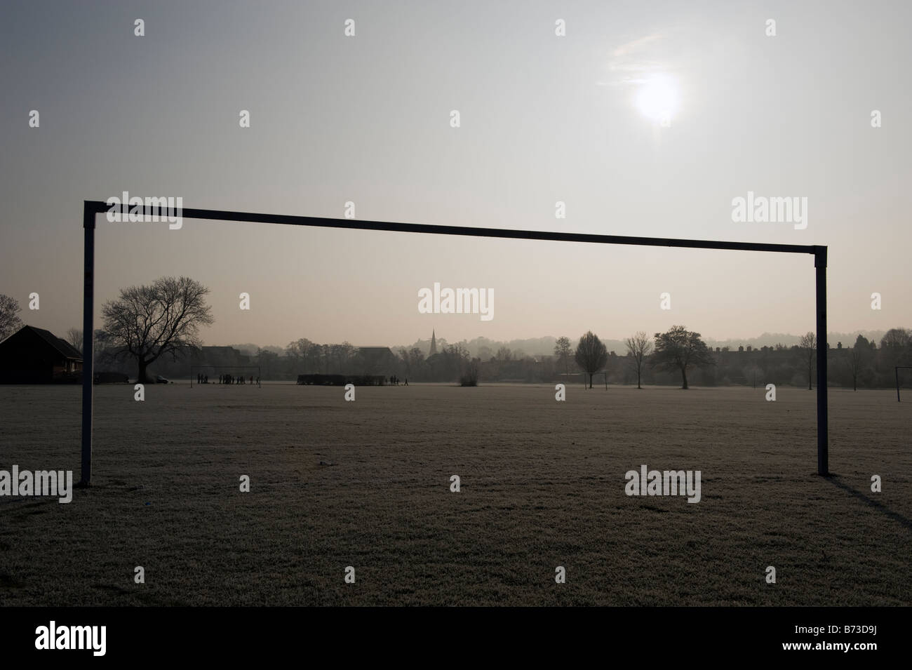 Frozen Football Pitch at Dawn Stock Photo - Alamy