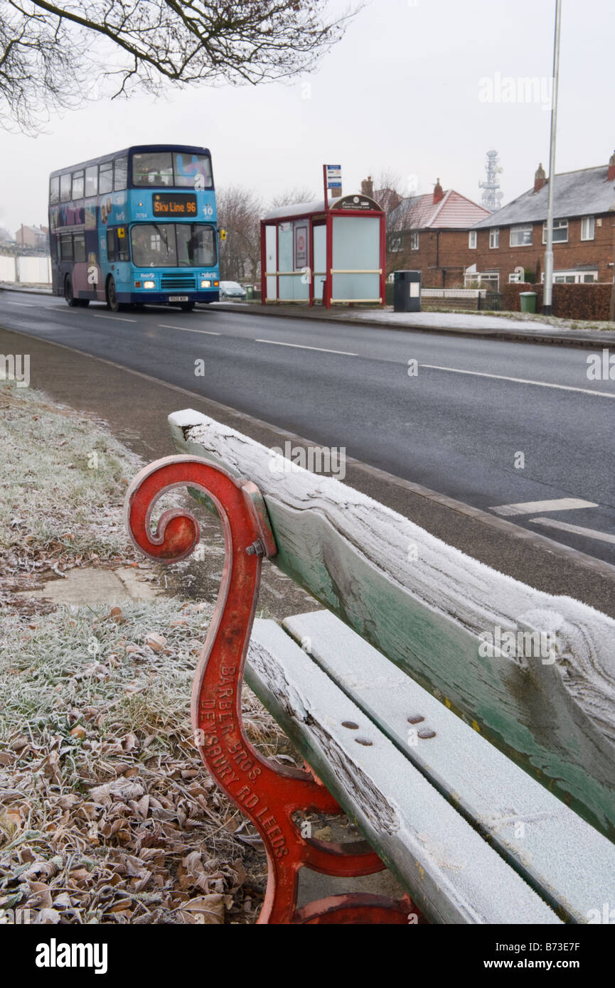 Cookridge street with Barber Bros cast-iron bench support and bus ...