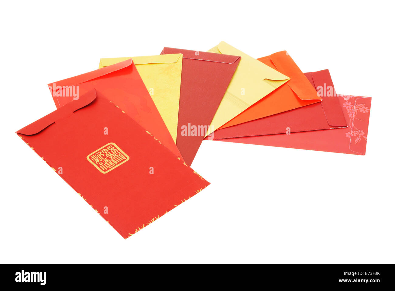 Eight Chinese new year red packets arranged on white background Stock ...