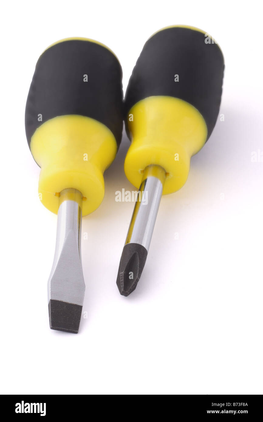 Two screwdrivers arranged and isolated on white background Stock Photo ...