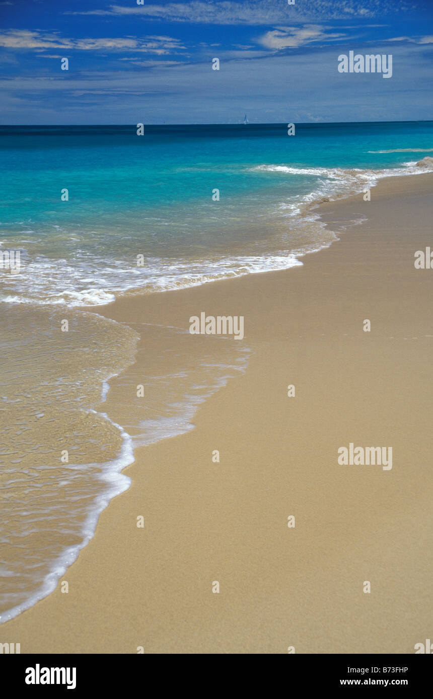 Tranquil sandy beach with calm water Stock Photo - Alamy
