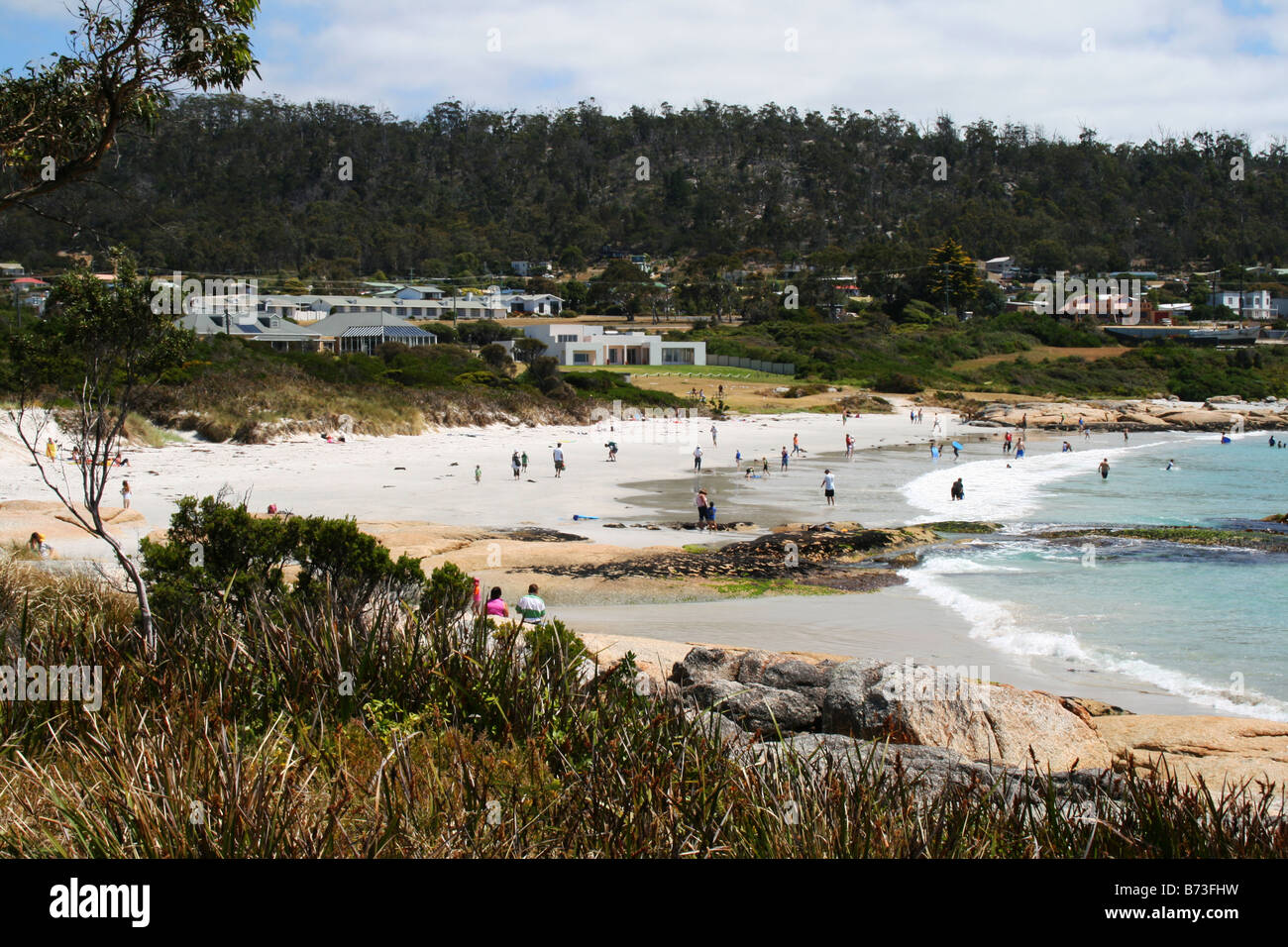 The Beach and town at Bicheno Stock Photo - Alamy