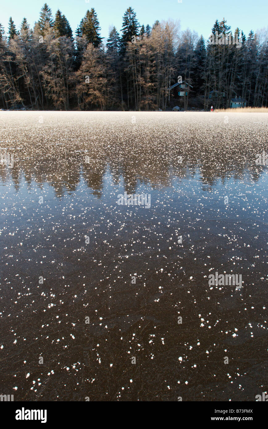 Summerhouse in woods by frozen lake, Lohja, Finland Stock Photo - Alamy