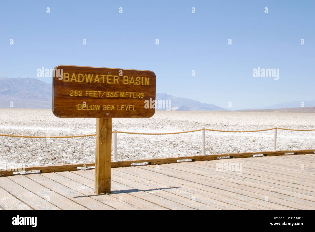 Sign educating visitors to Badwater Basin in Death Valley, 282 feet ...