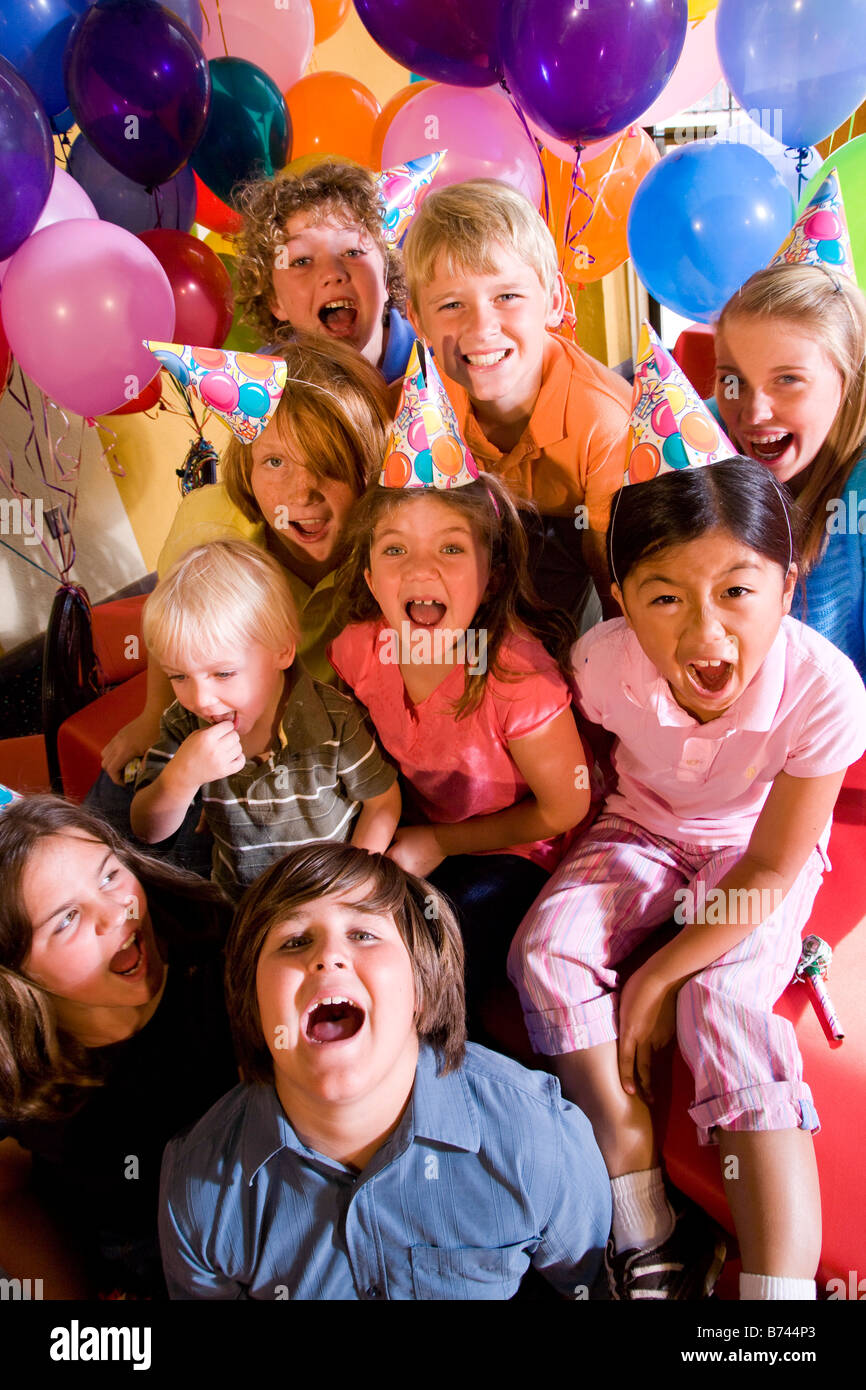 Group portrait at childrens birthday party Stock Photo - Alamy
