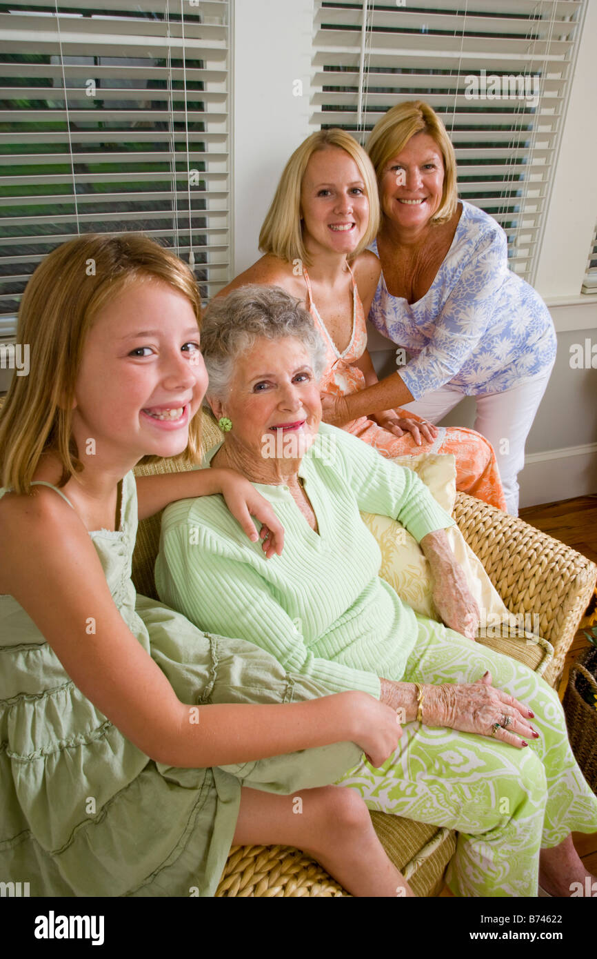 Four generation family in living room Stock Photo - Alamy