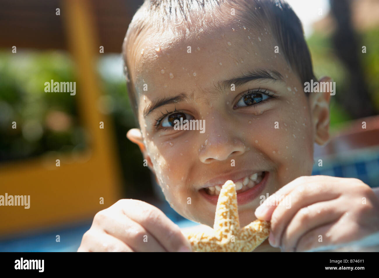 Boy holding starfish in swimming pool Stock Photo - Alamy