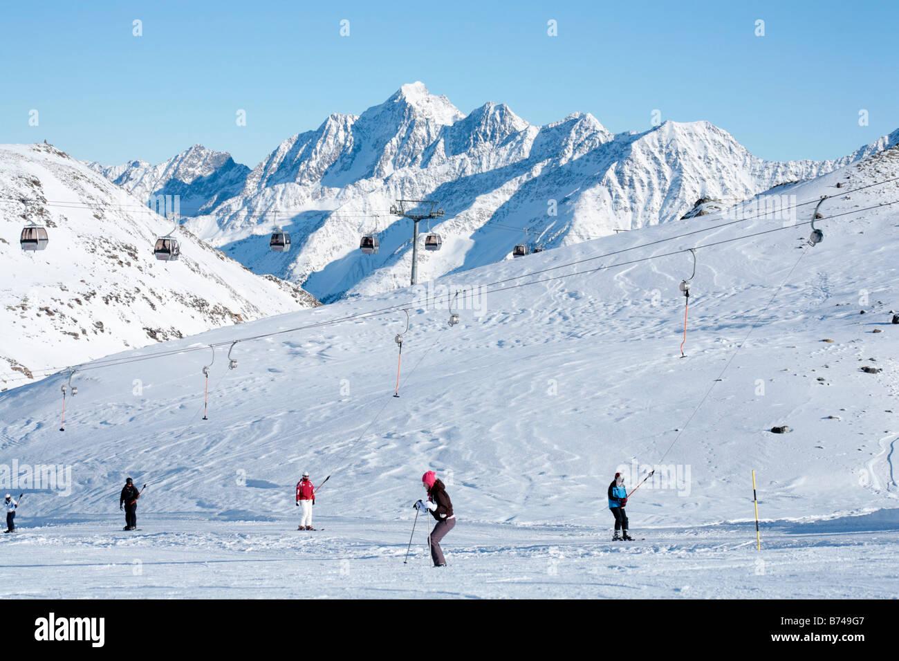 drag lift near mountain station Gamsgarten at Stubai Glacier in Tyrol ...