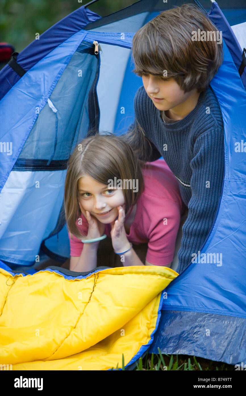 Children girl inside camping tent hi-res stock photography and images ...