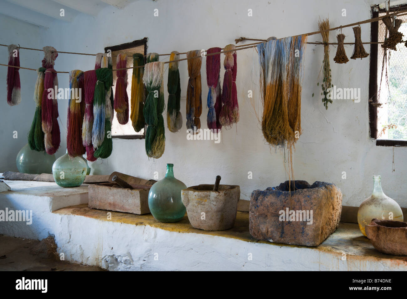 Mallorca Sa Granja country house dyeing house with hanks of cotton ...
