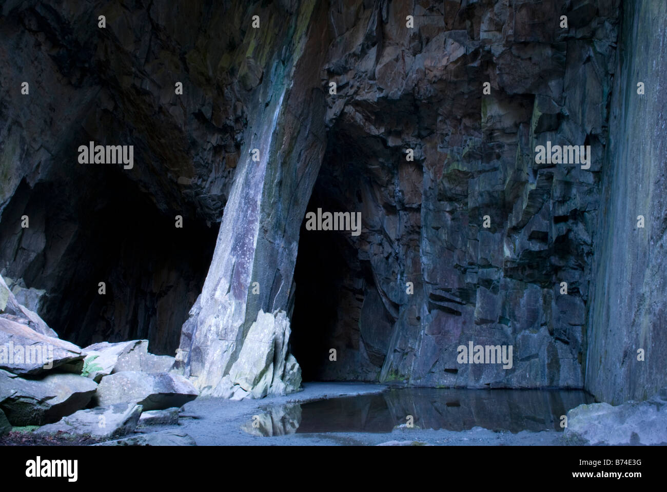Cathedral Cavern, a cave formed in disused slate quarry in Little ...