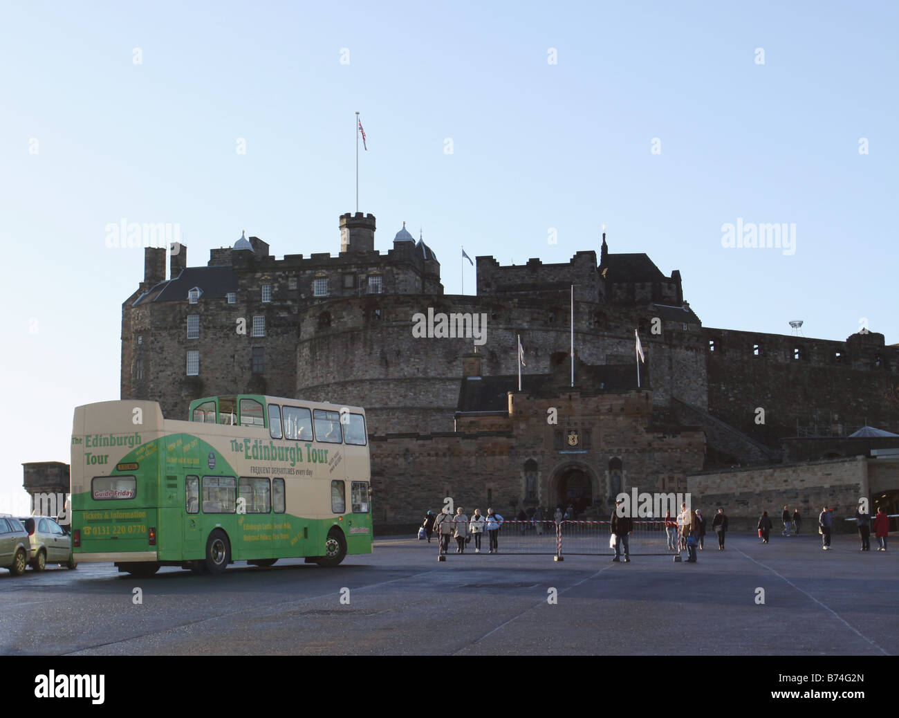 The Edinburgh Tour bus on Esplanade Edinburgh castle Scotland January ...