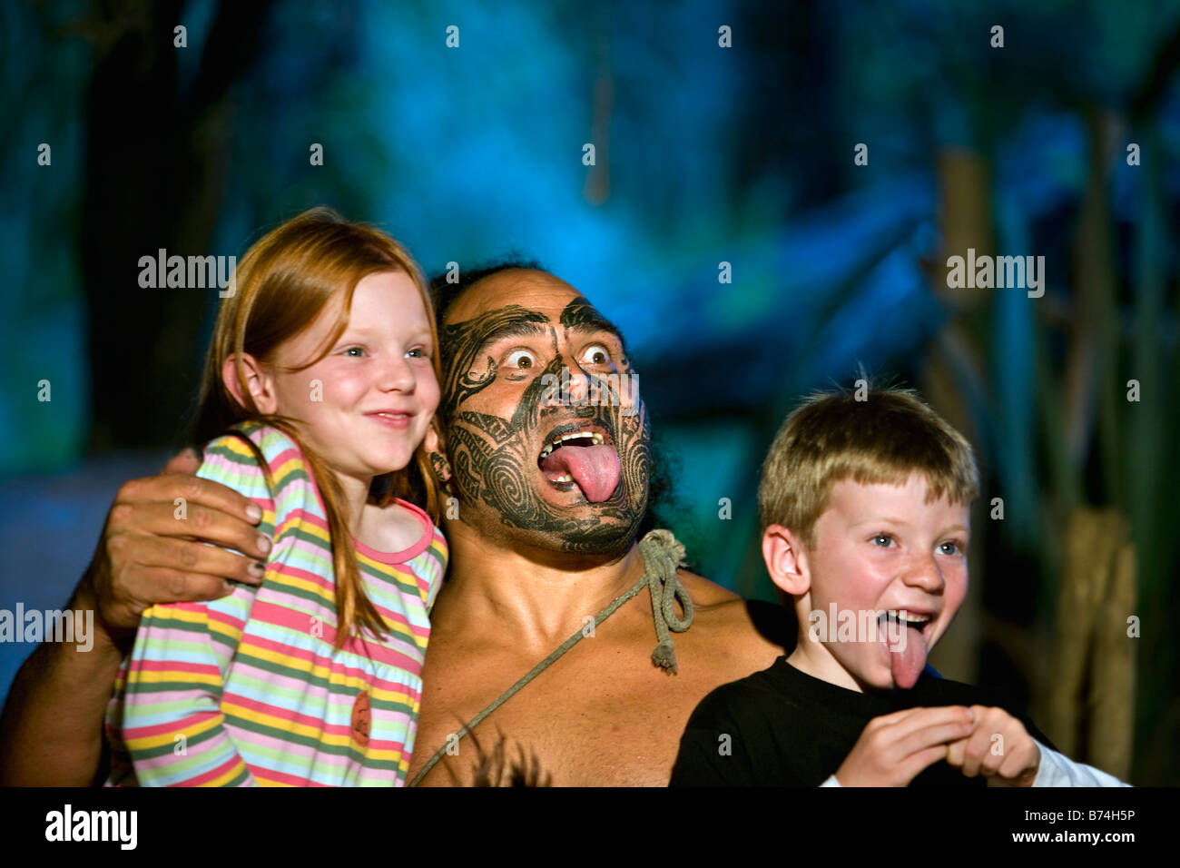 New Zealand, North Island, Rotorua, Show of Maori culture. Children ...