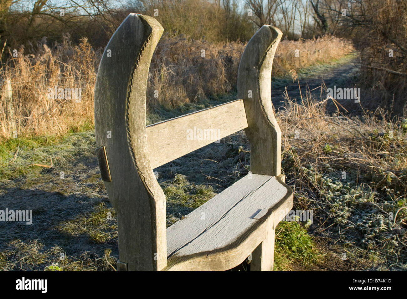 Wooden bench in the countryside on the river Stour Stock Photo - Alamy