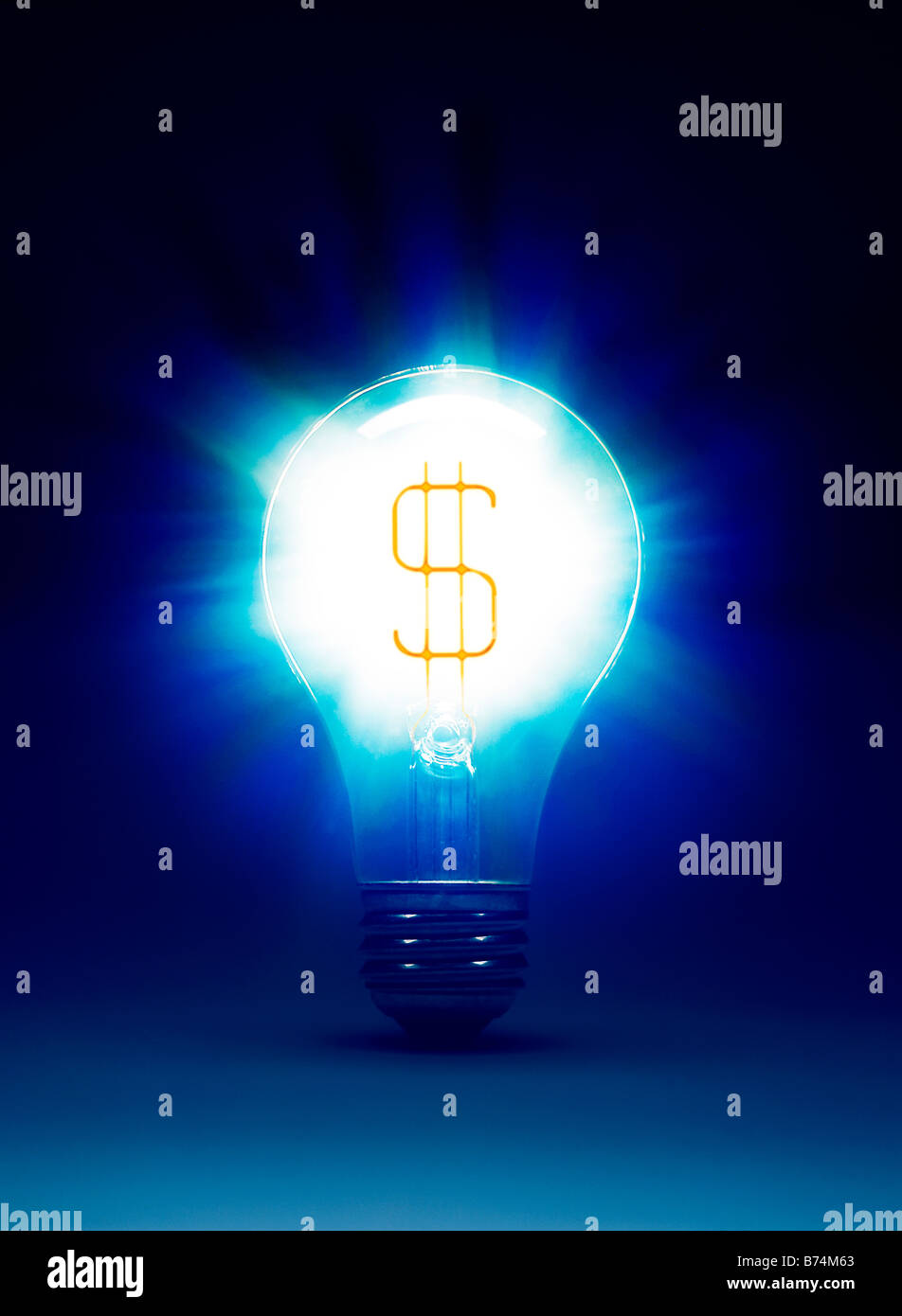 glowing lightbulb with a dollar $ sign Stock Photo - Alamy
