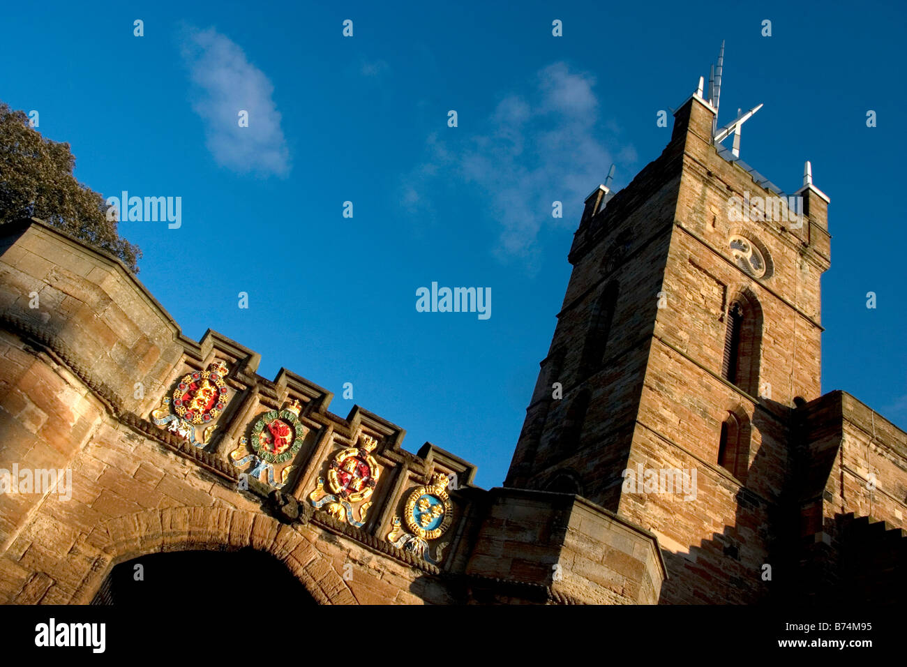 Church tower at the entrance of Linlithgow Palace, Scotland Stock Photo ...