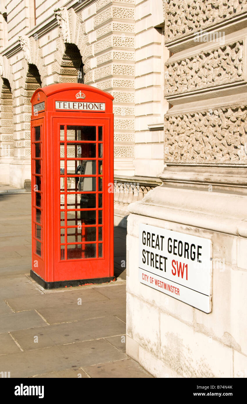 Traditional telephone box in the City of Westminster, London, UK Stock ...