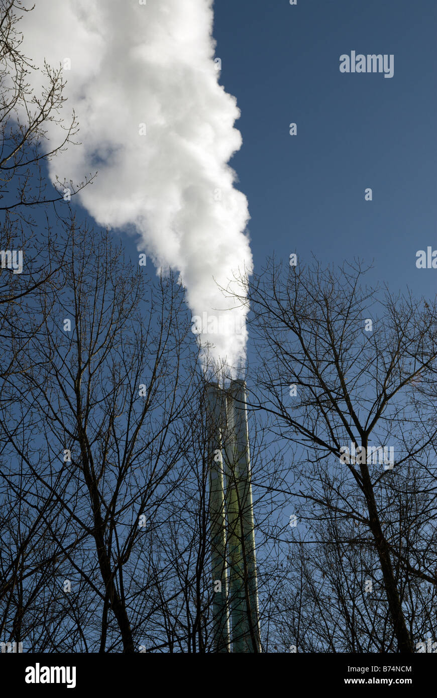 Emissions from the chimney of a commercial waste disposal incinerator ...