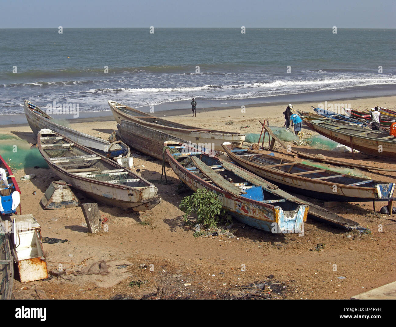 Fishing boat, Pirogue, in the fishing port at Bakau near Banjul, in The ...