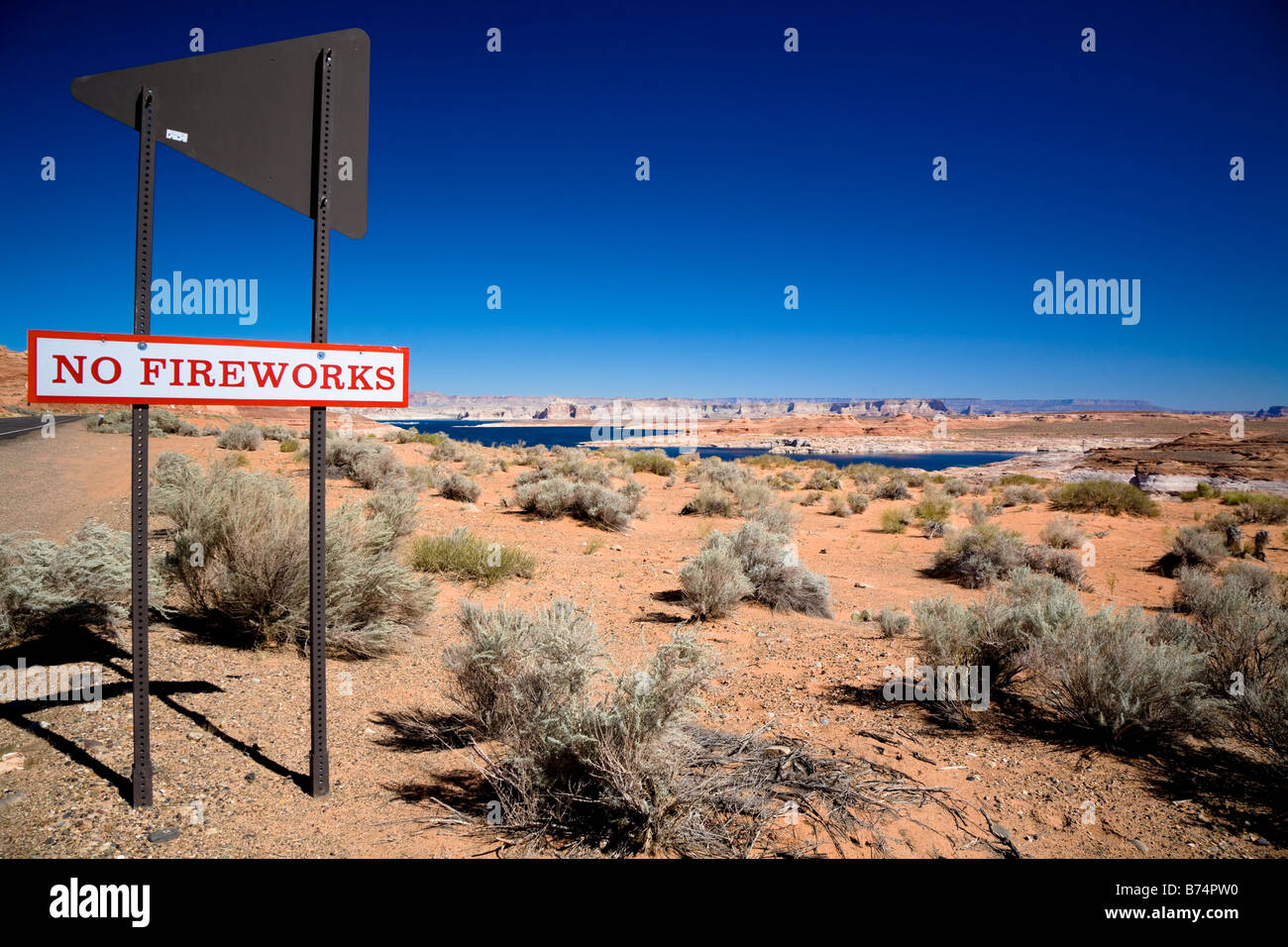 No fireworks sign by Lake Powell, near Page Glen Canyon National ...