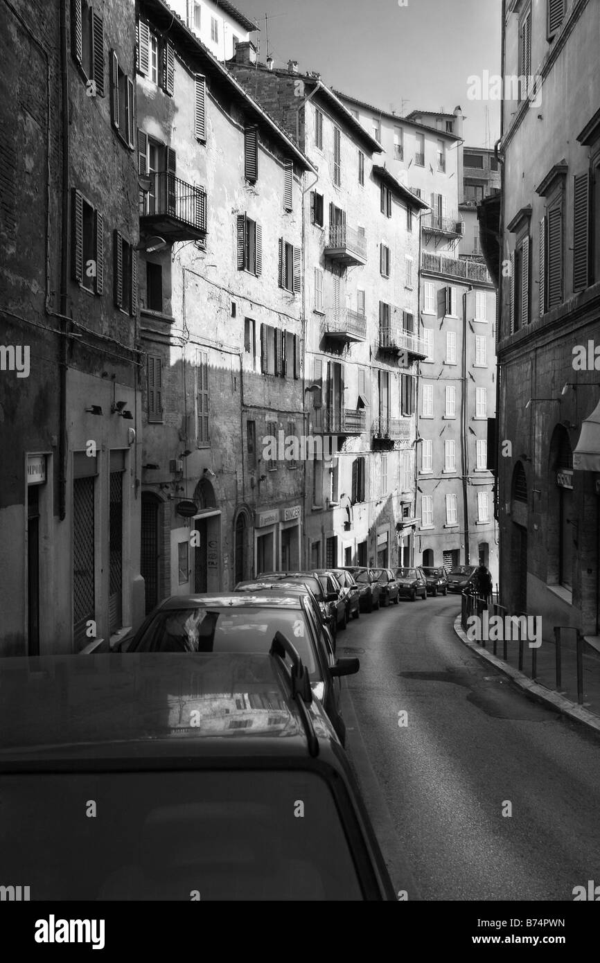 Quiet street lined buildings Black and White Stock Photos & Images - Alamy