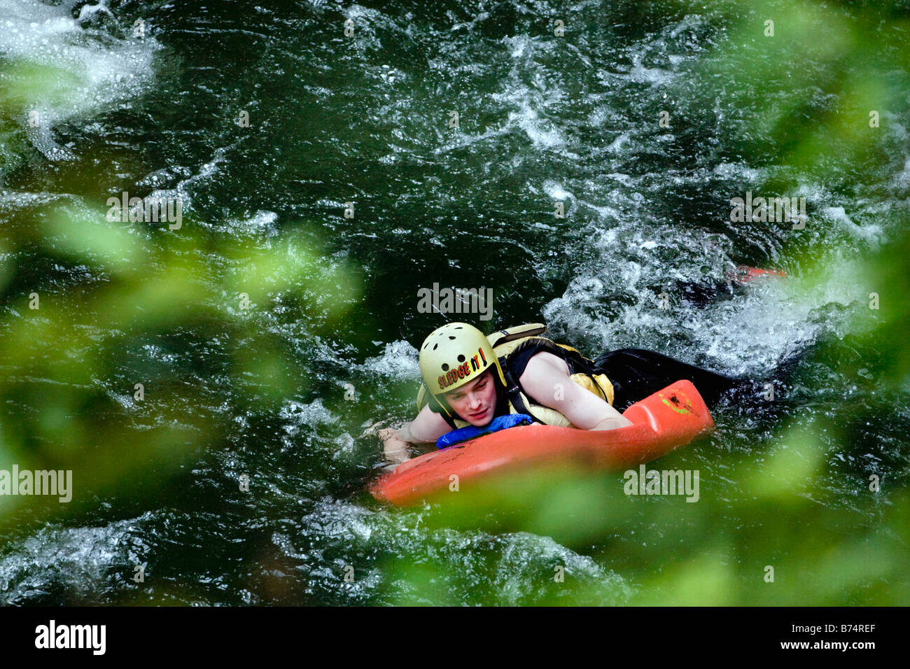 New Zealand, North Island, Rotorua, Sledging in the Kaituna River Stock ...