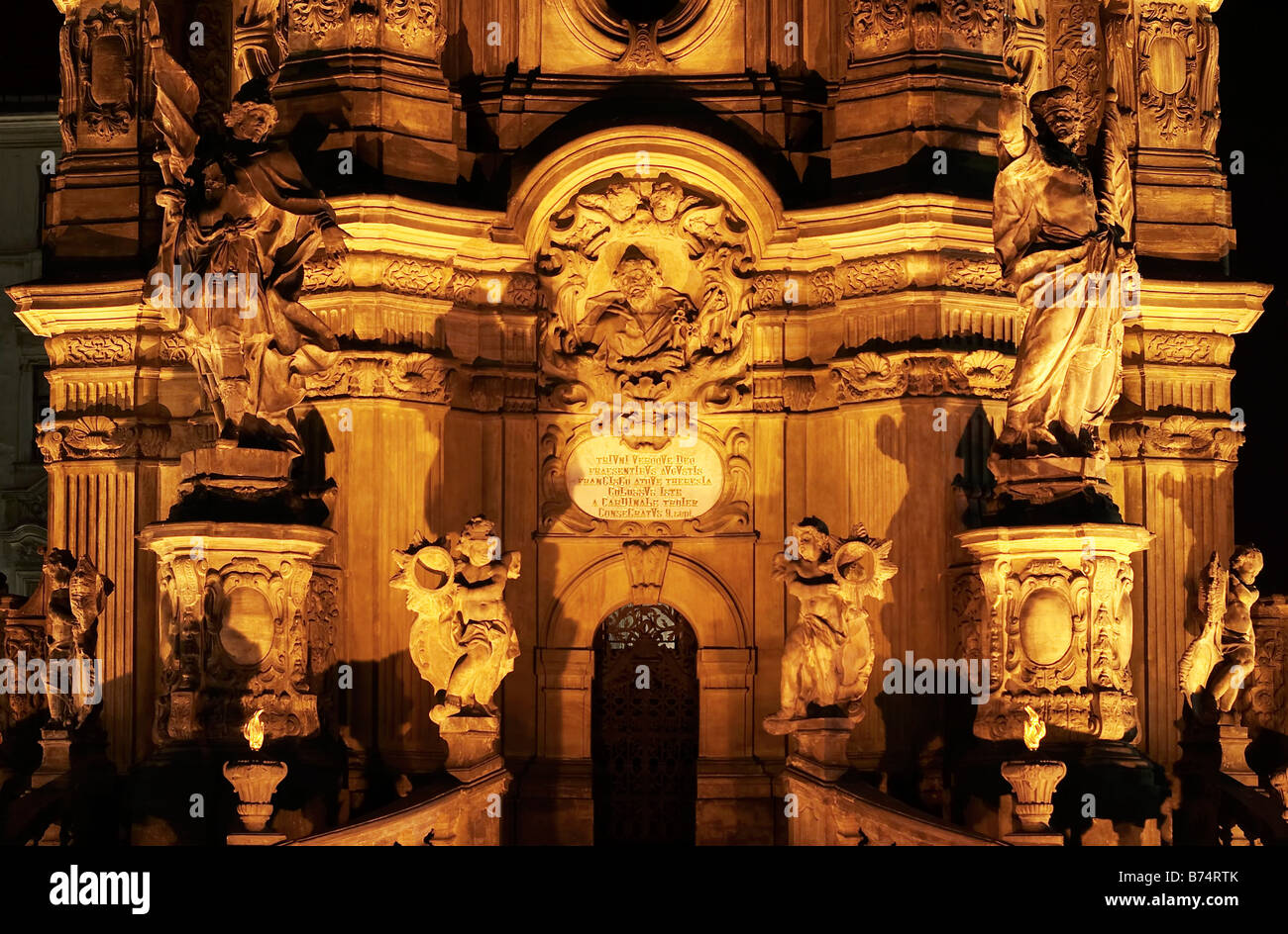 St Peter - night scene - baroque monument. Olomouc, Czech republic ...