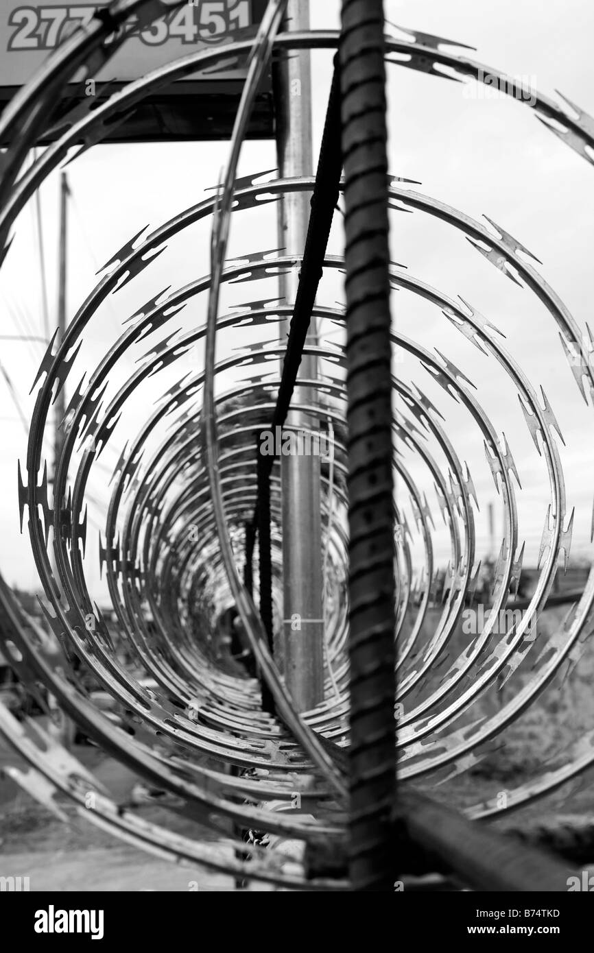 Barrier of razor wire Black and White Stock Photos & Images - Alamy