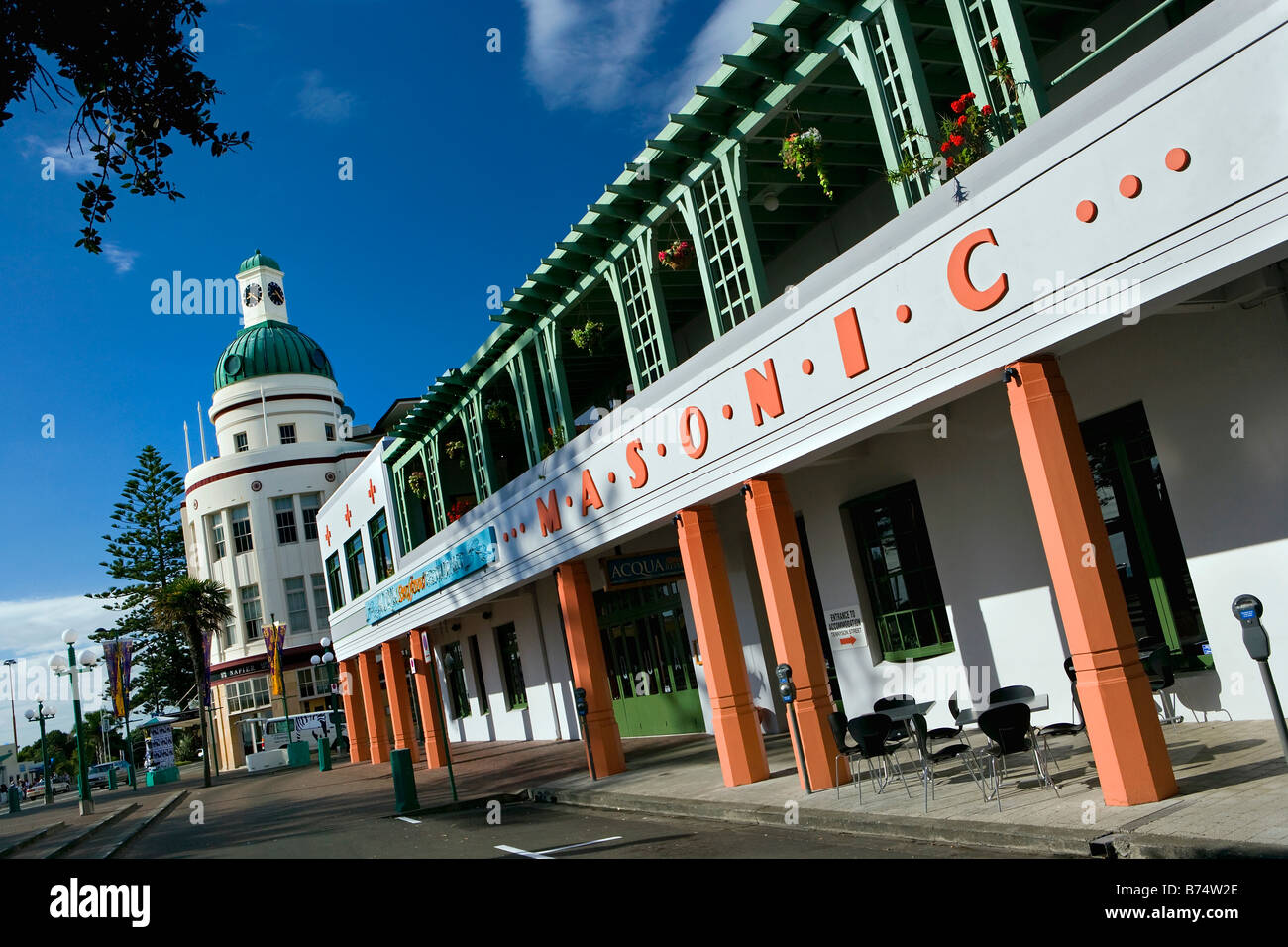 New Zealand, North Island, Napier, Art deco building. Deco Clock Tower ...